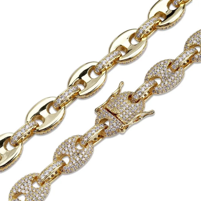 12mm Iced G-Link Chain in Yellow Gold online kaufen
