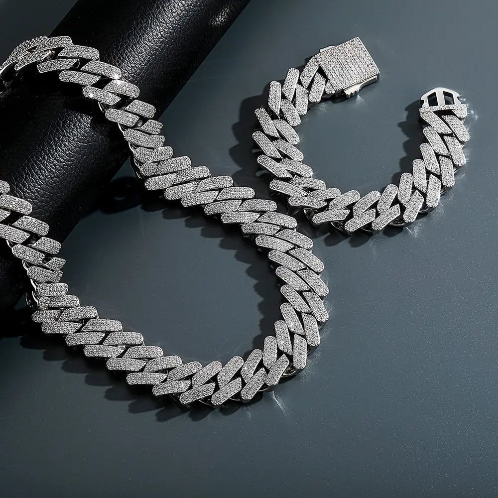 20mm Diamond Prong Link Chain in White Gold kaufen