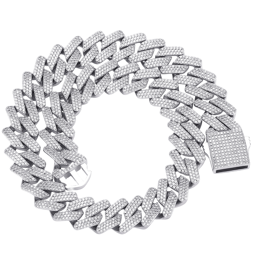 20mm Diamond Prong Link Chain in White Gold kaufen