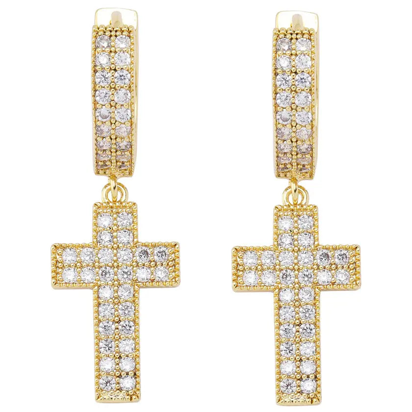 Diamond Cross Hoop Earrings in Yellow Gold kaufen
